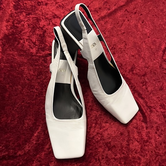 Zara | Shoes | Zara White Leather Square Toe Pumps | Poshmark
